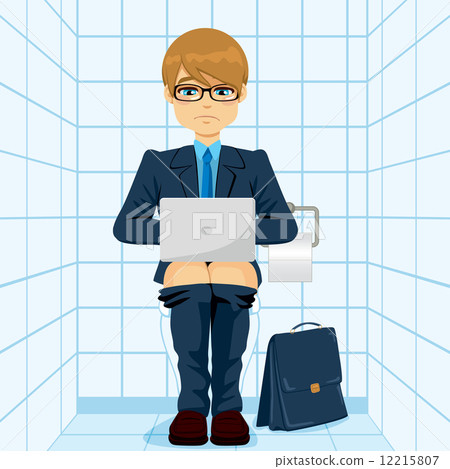 Businessman Using Laptop On Toilet - Stock Illustration [12215807] - PIXTA