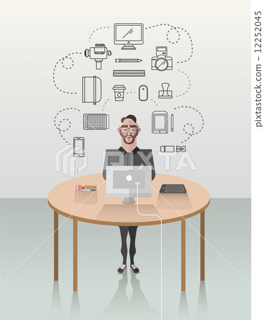 Hipster businessman working at his desk vector - Stock Illustration ...