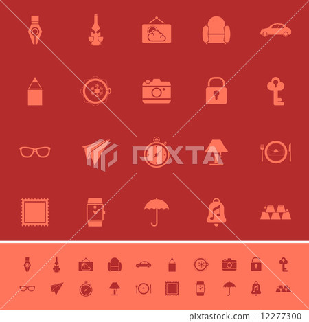 Vintage collection color icons on maroon... - Stock Illustration ...