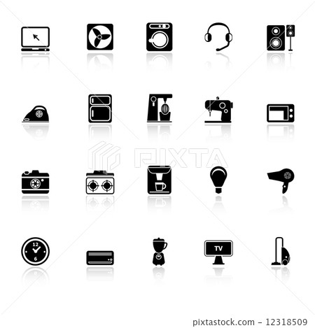 Electrical machine icons with reflect on white... - Stock Illustration ...