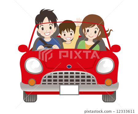 3 people family drive red car - Stock Illustration [12333611] - PIXTA