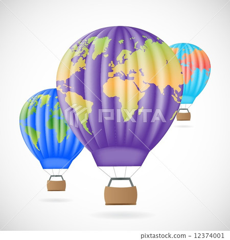 Three air balloons with world map on it - Stock Illustration [12374001 ...