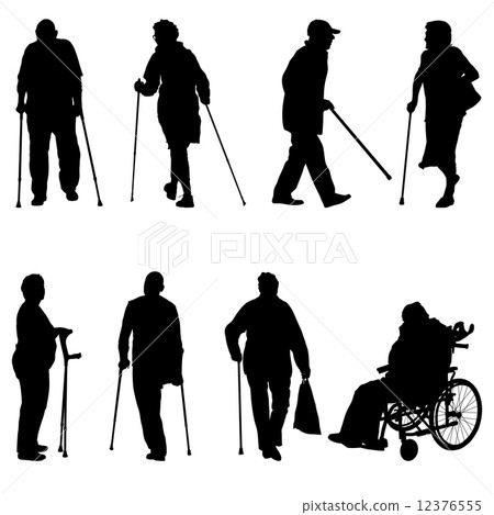 Silhouette of disabled people on a white... - Stock Illustration ...