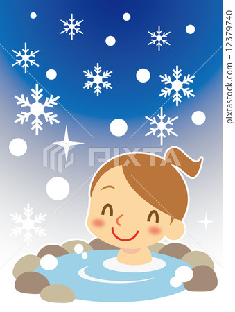 Women enjoying hot springs in winter snowy... - Stock Illustration ...