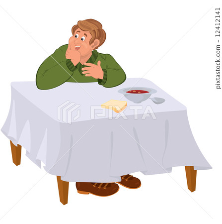 Happy cartoon man eating soup at the table - Stock Illustration ...