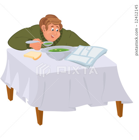Happy cartoon man eating at the table - Stock Illustration [12412145 ...