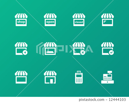 Shop icons on green background. - Stock Illustration [12444103] - PIXTA
