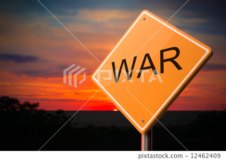 War Inscription on Warning Road Sign. - Stock Illustration [12462409 ...