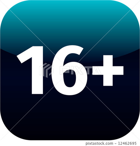 Restriction on age 16+ - blue and white icon - Stock Illustration ...