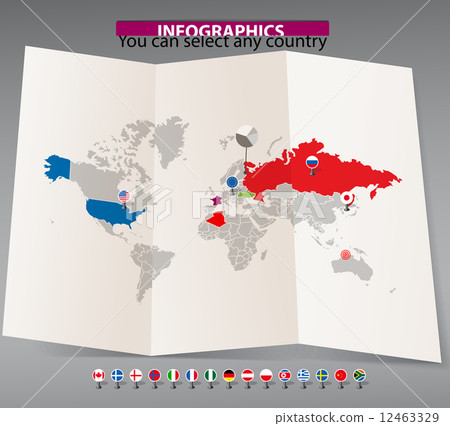 World map on old map and flags of different... - Stock Illustration ...