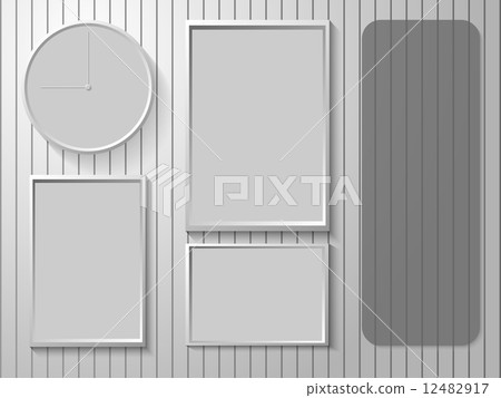 simple round clock and photo empty frames with ... - Stock Illustration ...