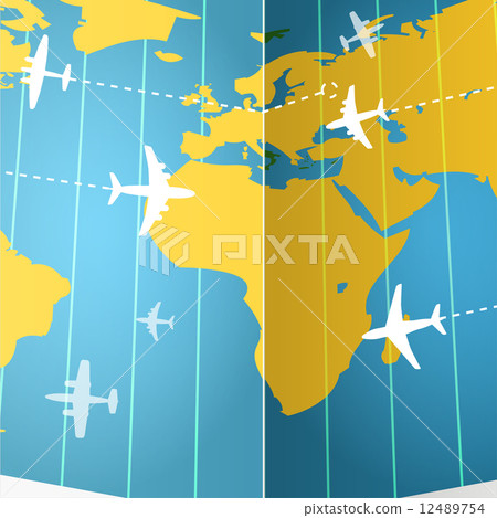 Airplanes flying over the world map - Stock Illustration [12489754] - PIXTA