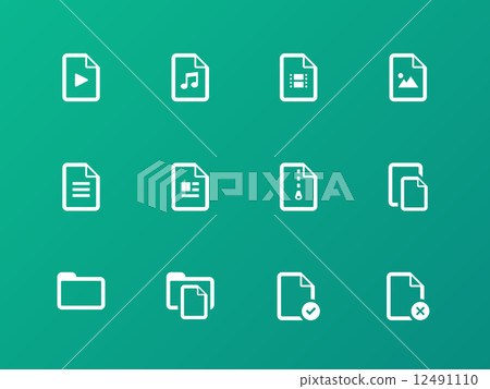 Set of Files icons on green background. - Stock Illustration [12491110 ...