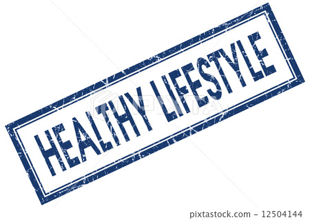 Healthy lifestyle blue square grungy stamp... - Stock Illustration ...