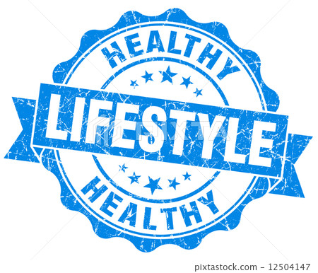 Healthy lifestyle blue grunge seal isolated on... - Stock Illustration ...