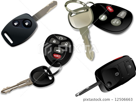 Four Car keys with remote control isolated over... - Stock Illustration ...