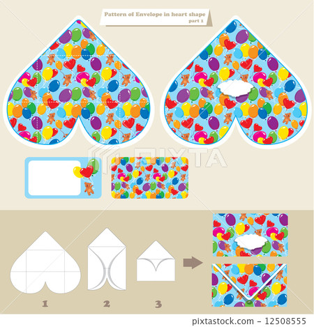 Template and scheme of envelope in heart shape.... - Stock Illustration ...