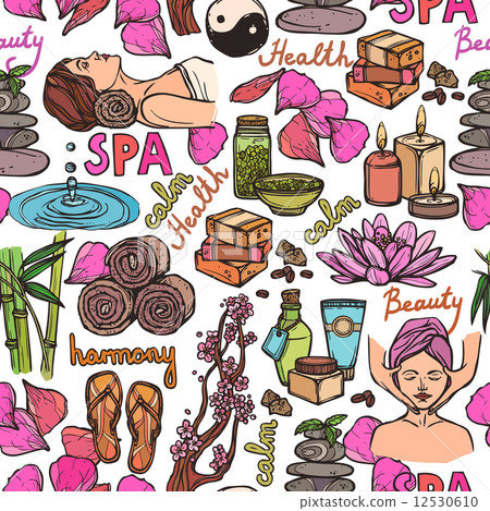 Spa sketch seamless pattern color - Stock Illustration [12530610] - PIXTA
