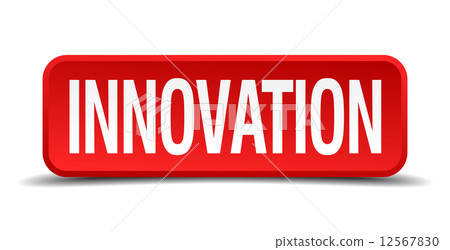Innovation red 3d square button on white... - Stock Illustration ...