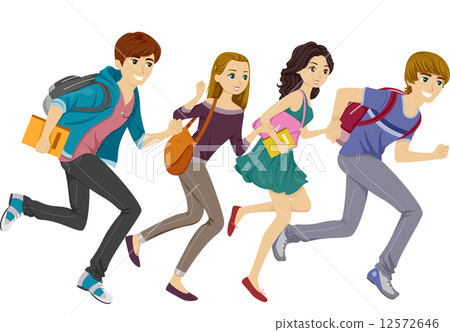 Running Students - Stock Illustration [12572646] - PIXTA