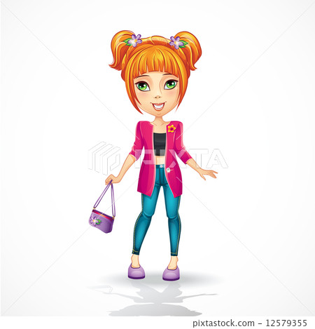 Urban teen girl in a pink jacket - Stock Illustration [12579355] - PIXTA