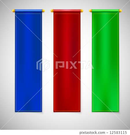 Vertical colored flags with emblems. - Stock Illustration [12583115 ...