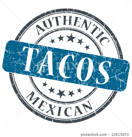Tacos blue round grungy stamp isolated on white... - Stock Illustration ...