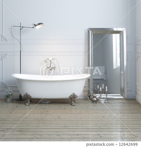 Vintage bathtub in classic interior with lamp... - Stock Illustration ...