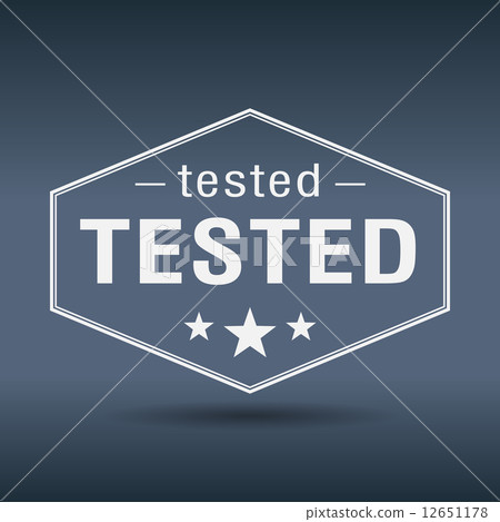 tested hexagonal white vintage retro style label - Stock Illustration ...