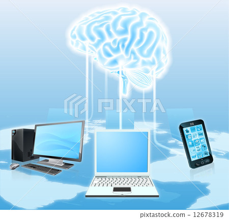 Devices connected to central brain - Stock Illustration [12678319] - PIXTA