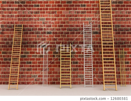 Ladders against old brick wall - Stock Illustration [12680381] - PIXTA