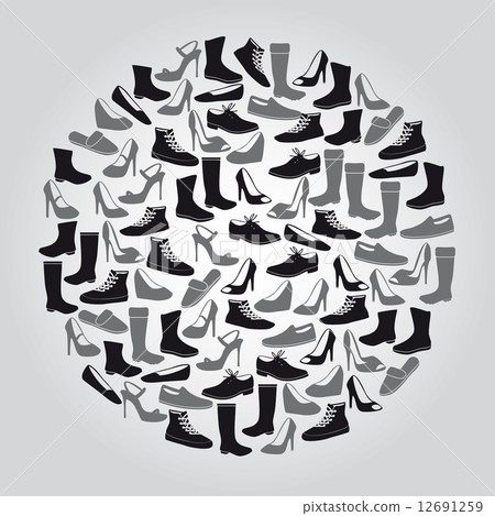 black and gray boots and shoes in circle eps10 - Stock Illustration ...