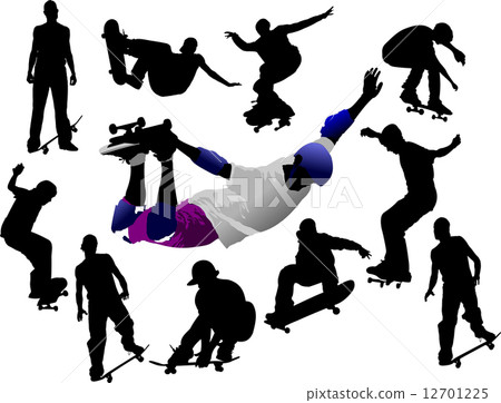 Jumping skateboarder silhouette vector-插圖素材 [12701225] - PIXTA圖庫