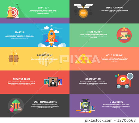 Icons for cash transactions, strategy, start up - Stock Illustration ...