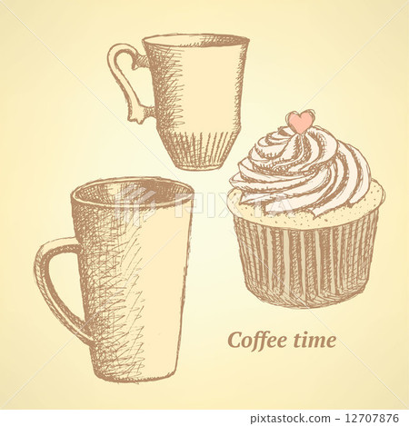 Sketch coffee set in vintage style - Stock Illustration [12707876] - PIXTA