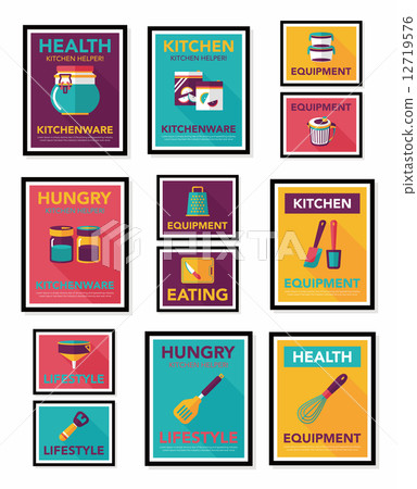 Kitchenware poster flat banner design flat... - Stock Illustration ...