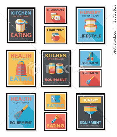 Kitchenware poster flat banner design flat... - Stock Illustration ...