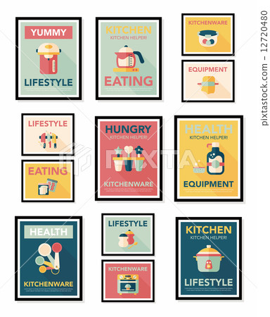 Kitchenware poster flat banner design flat... - Stock Illustration ...