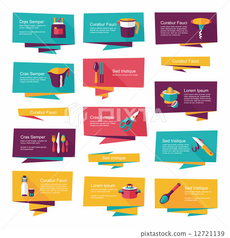 Kitchenware flat banner background set, eps10 - Stock Illustration ...
