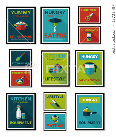 Kitchenware poster flat banner design flat... - Stock Illustration ...