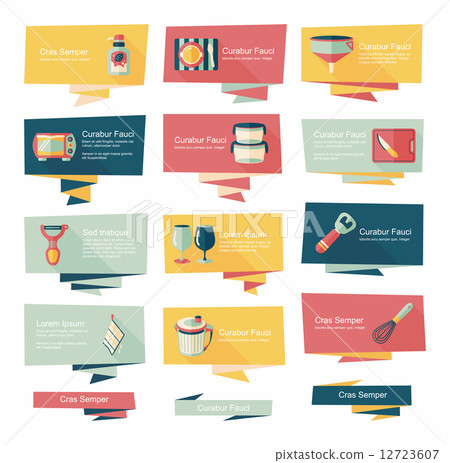 Kitchenware flat banner background set, eps10 - Stock Illustration ...