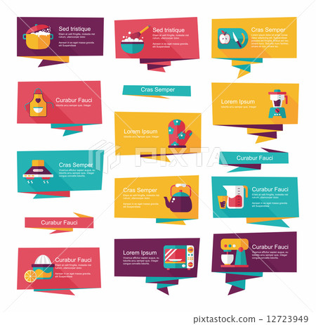Kitchenware flat banner background set, eps10 - Stock Illustration ...
