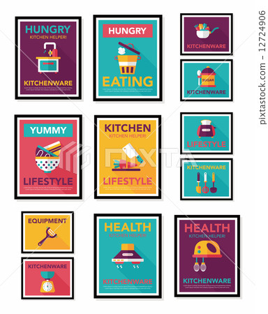 Kitchenware poster flat banner design flat... - Stock Illustration ...