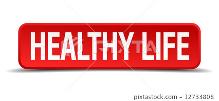 healthy life red 3d square button on white... - Stock Illustration ...