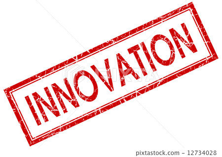 Innovation red square grungy stamp isolated on... - Stock Illustration ...