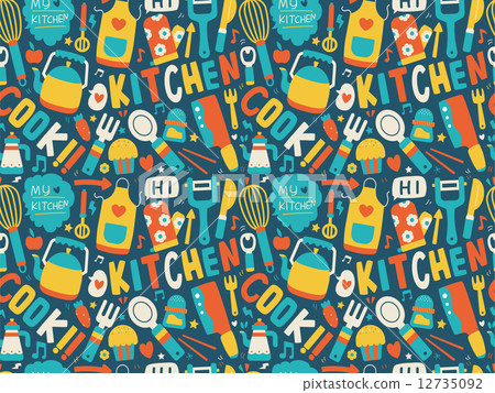 seamless pattern with colorful cooking icons - Stock Illustration ...