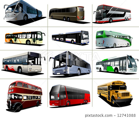 Twelve kinds of city buses. Vector illustration - Stock Illustration ...