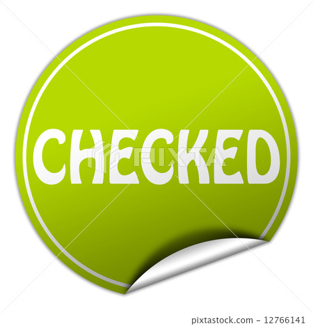 checked round green sticker on white background - Stock Illustration ...
