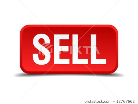 Sell red 3d square button isolated on white - Stock Illustration ...