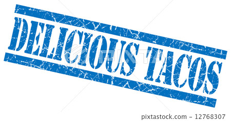 delicious tacos blue square grunge textured... - Stock Illustration ...